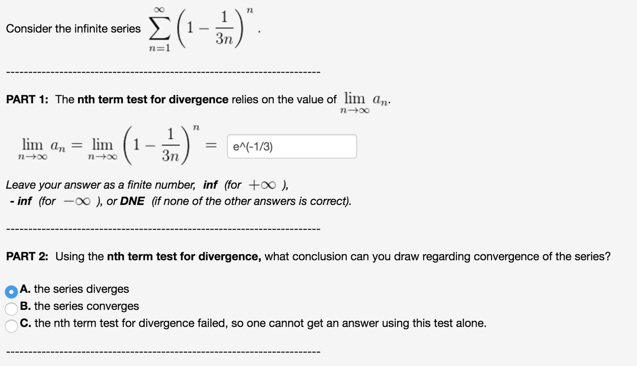 Solved Consider the infinite series sigma^infinity_n=1 (1 - | Chegg.com