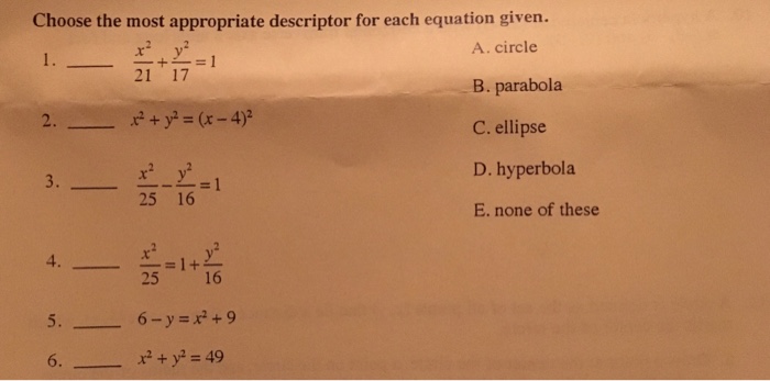 Solved Choose the most appropriate descriptor for each | Chegg.com