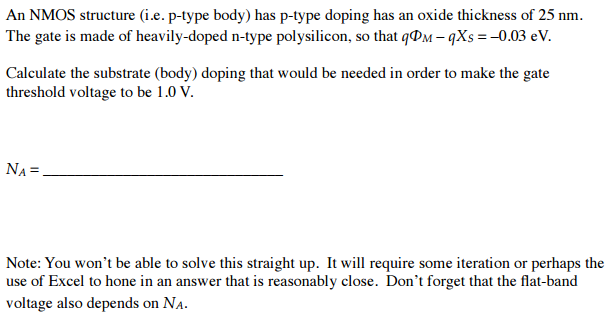 Solved An NMOS structure (i.e. p-type body) has p-type | Chegg.com