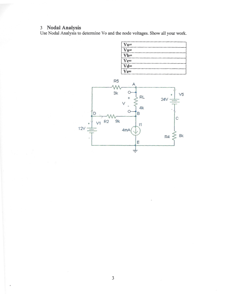 Solved 3 Nodal Analysis Use Nodal Analysis to determine Vo | Chegg.com
