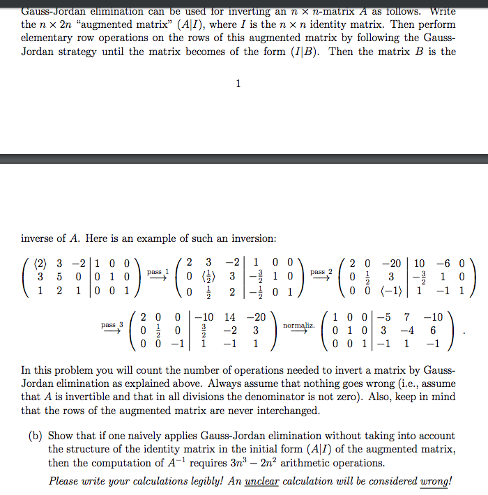 Solved Gauss-Jordan elimination can be or inverting an n | Chegg.com
