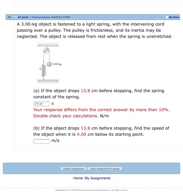Solved A 3.00-kg object is fastened to a light spring, with | Chegg.com
