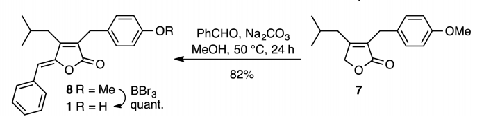Solved OR PhCHO, Na2CO3 -OMe MeOH, 50 °C, 24h 82% 8 R = Me 1 | Chegg.com