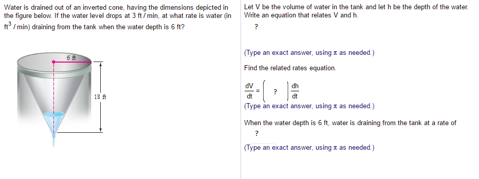 Solved Water is drained out of an inverted cone, having the | Chegg.com