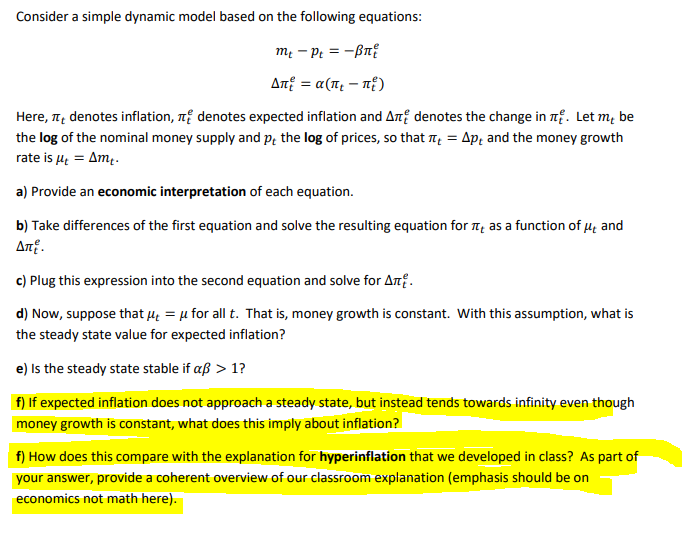Solved Consider a simple dynamic model based on the | Chegg.com