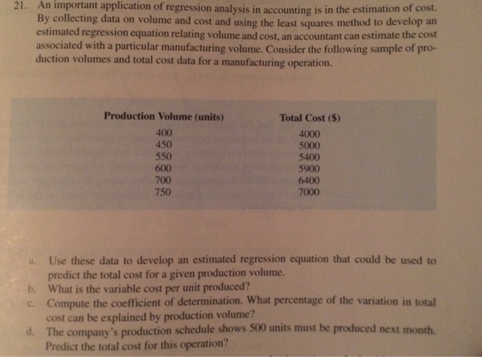 Solved In Important Application Of Regression Analysis In Chegg