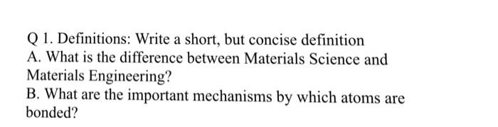 Solved Definitions: Write a short, but concise definition | Chegg.com