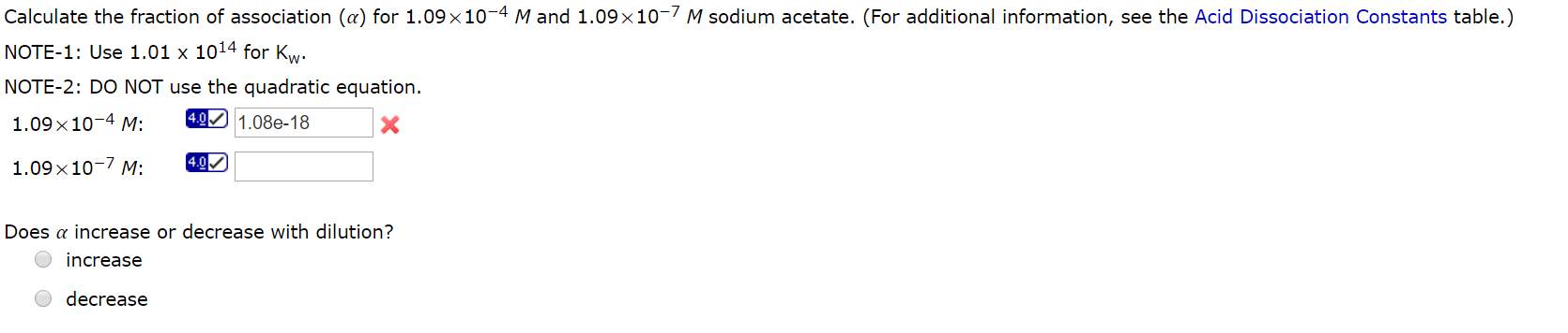 Solved Calculate the fraction of association (alpha) for | Chegg.com