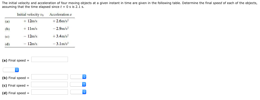 Solved The Initial Velocity And Acceleration Of Four Moving