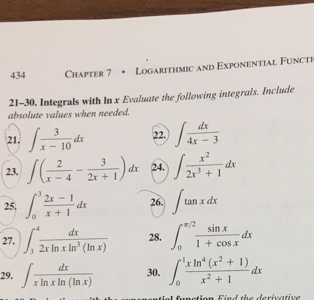 Solved Integrals with ln x Evaluate the following integrals. | Chegg.com Solved Integrals with ln x Evaluate the following integrals. | Chegg.com