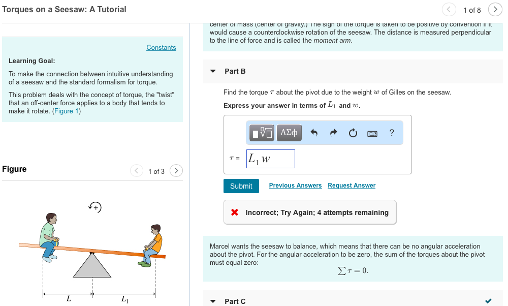 Solved Torques on a Seesaw: A Tutorial 1 of 8 would cause a | Chegg.com