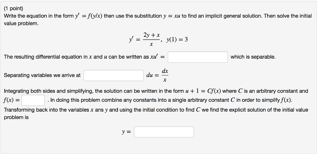 Solved (1 point) write the equation in the form y -folx then | Chegg.com