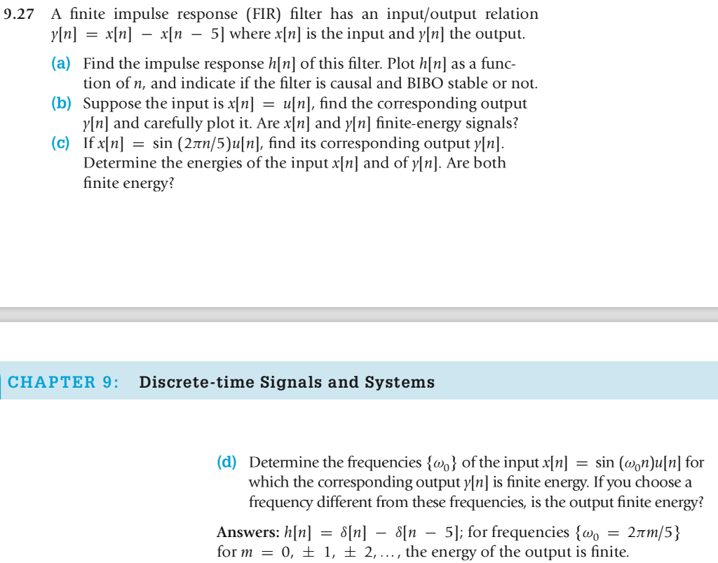 Solved 9.27 A finite impulse response (FIR) filter has an | Chegg.com