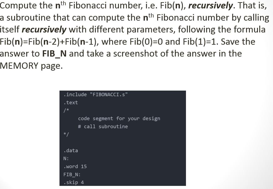 Solved Compute The N Th Fibonacci Number I E Fib N