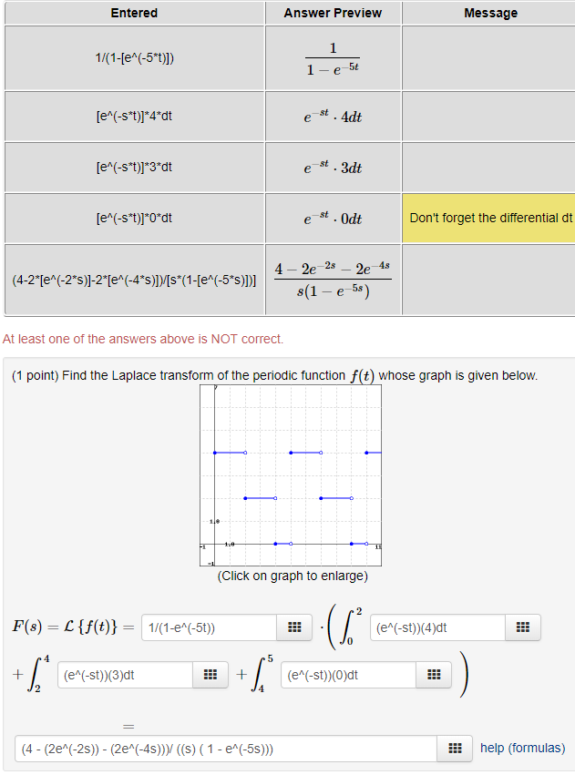 Solved Entered Answer Preview Message 1 1 E 5t 1 E 5t