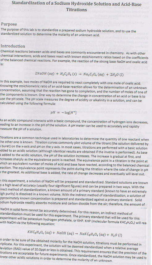 Solved Standardization of a Sodium Hydroxide Solution and | Chegg.com