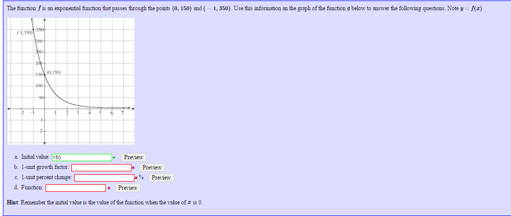 Solved The function f is an exponential function that passes | Chegg.com
