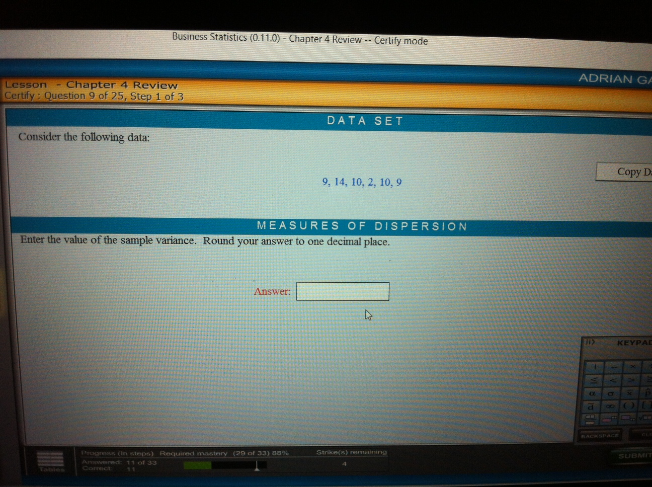 Solved Consider the following data: Enter the value of the | Chegg.com