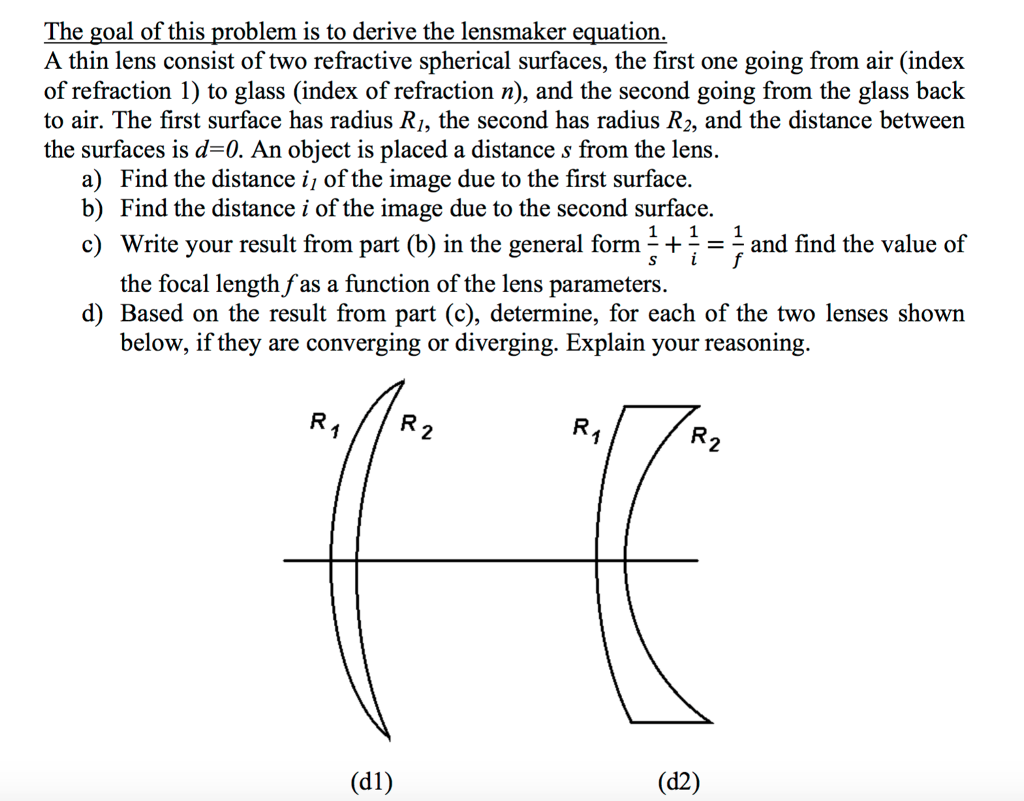 Solved A thin lens consist of two refractive spherical | Chegg.com