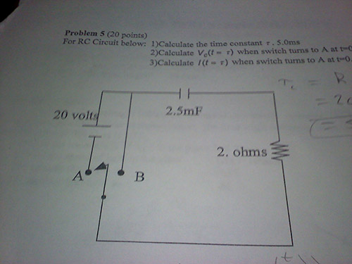 Solved For RC circuit below: Calculate the time constant r. | Chegg.com