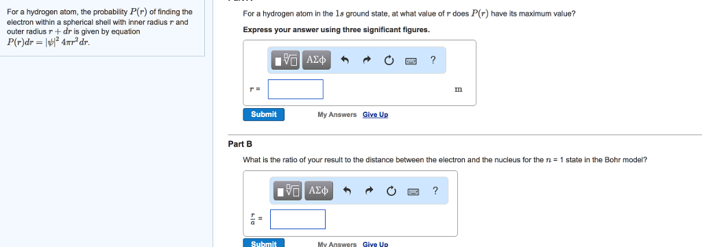 Solved For a hydrogen atom, the probability P(r) of finding | Chegg.com