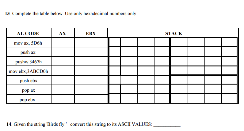 Solved Complete the table below. Use only hexadecimal | Chegg.com