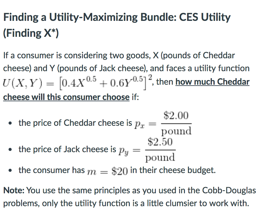 Solved Finding a Utility-Maximizing Bundle: CES Utility | Chegg.com