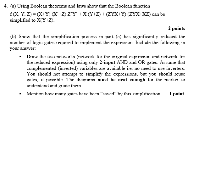Solved 4. (a) Using Boolean theorems and laws show that the | Chegg.com