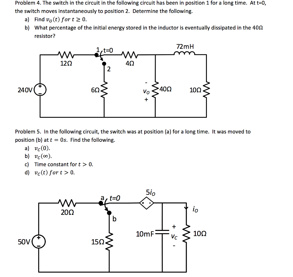 Solved The switch in the circuit in the following circuit | Chegg.com