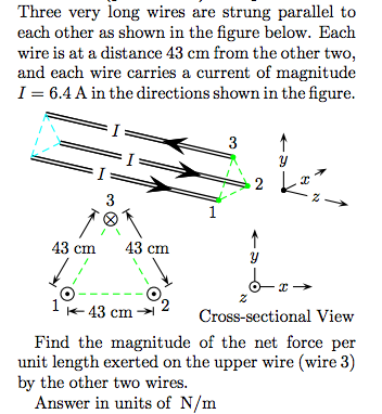 Solved Three very long wires are strung parallel to each | Chegg.com