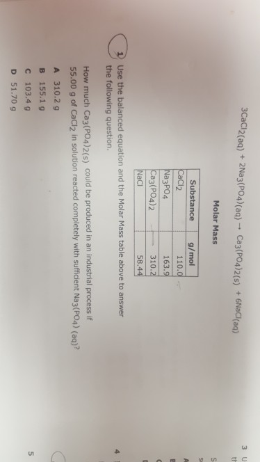 Solved 3CaCl2(aq) + 2Na 3(PO4)(aq) → Ca3(PO4)2(s) + | Chegg.com