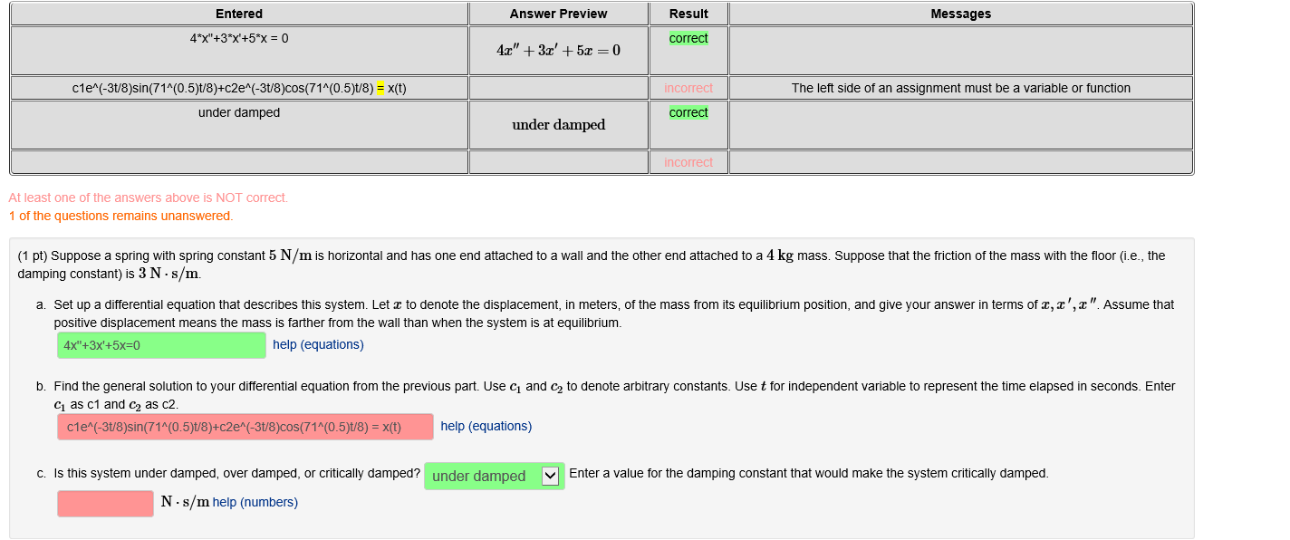 Solved 1 Pt Suppose A Spring With Spring Constant 5 N M Is