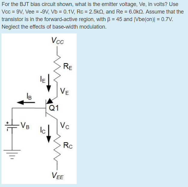 Solved For the BJT bias circuit shown, what is the emitter | Chegg.com