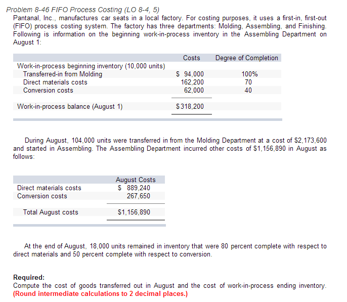 Solved Problem 8-46 FIFO Process Costing (LO 8-4, 5) | Chegg.com