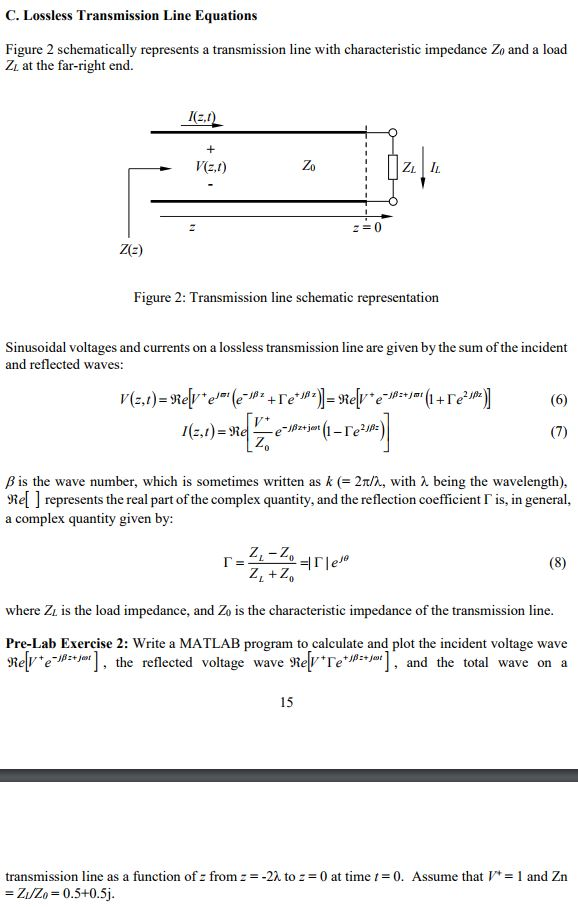 Solved C Lossless Transmission Line Equations Figure 2