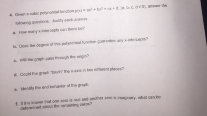 Solved Given a cubic polynomial function p(x) = ax^3 +bx^2 + | Chegg.com