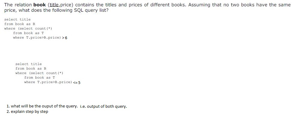 Solved The relation book (title,price) contains the titles | Chegg.com