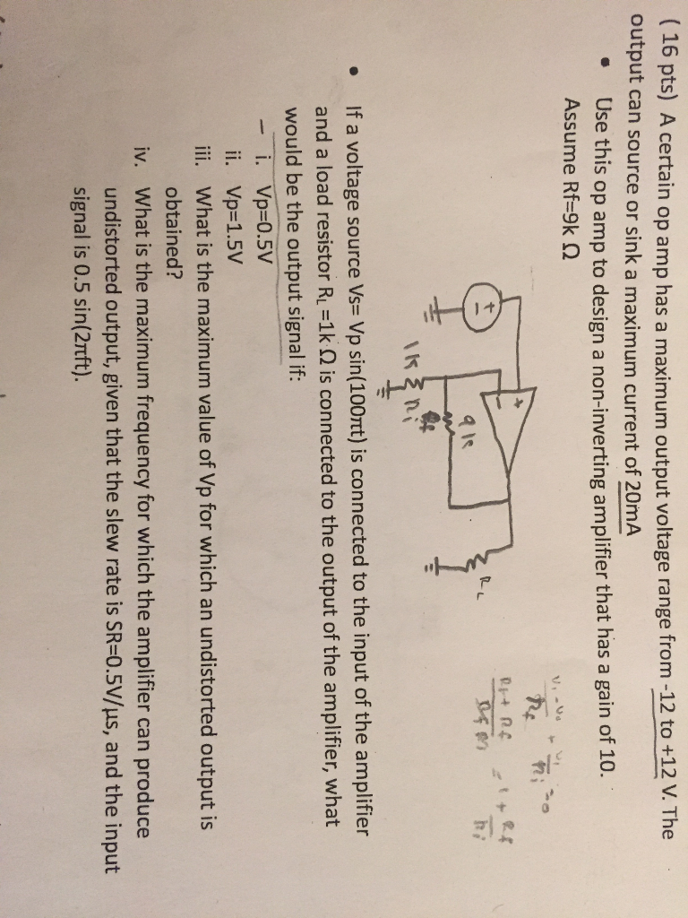 Solved (16 pts) A certain op amp has a maximum output | Chegg.com