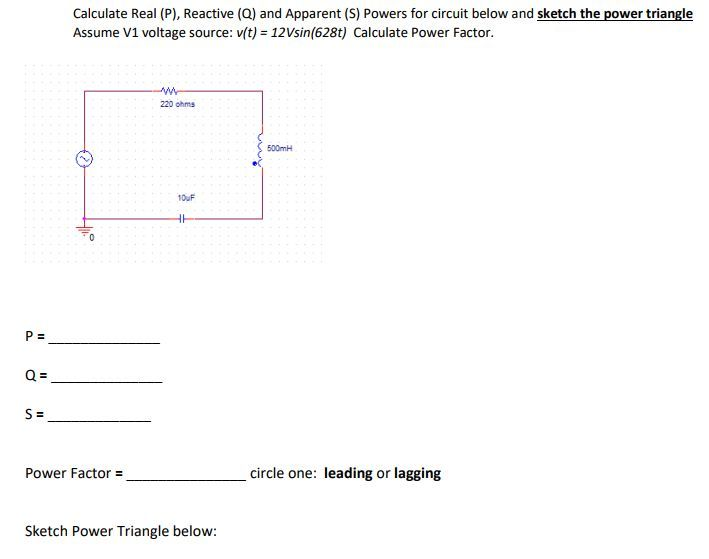 Solved Calculate Real (P), Reactive (Q) and Apparent (S) | Chegg.com