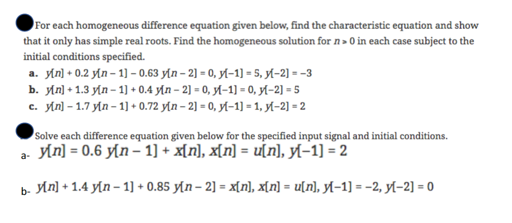 Solved For each homogeneous difference equation given below, | Chegg.com