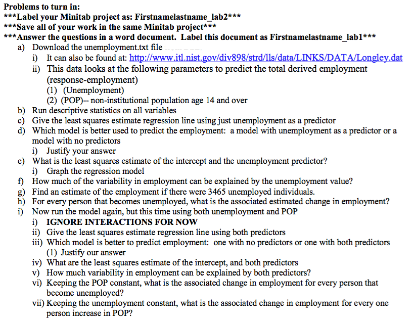 Solved Problems to turn in: ***Label your Minitab project | Chegg.com