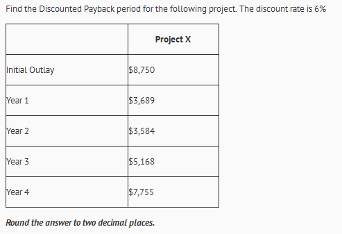 Solved Find the Discounted Payback period for the following | Chegg.com