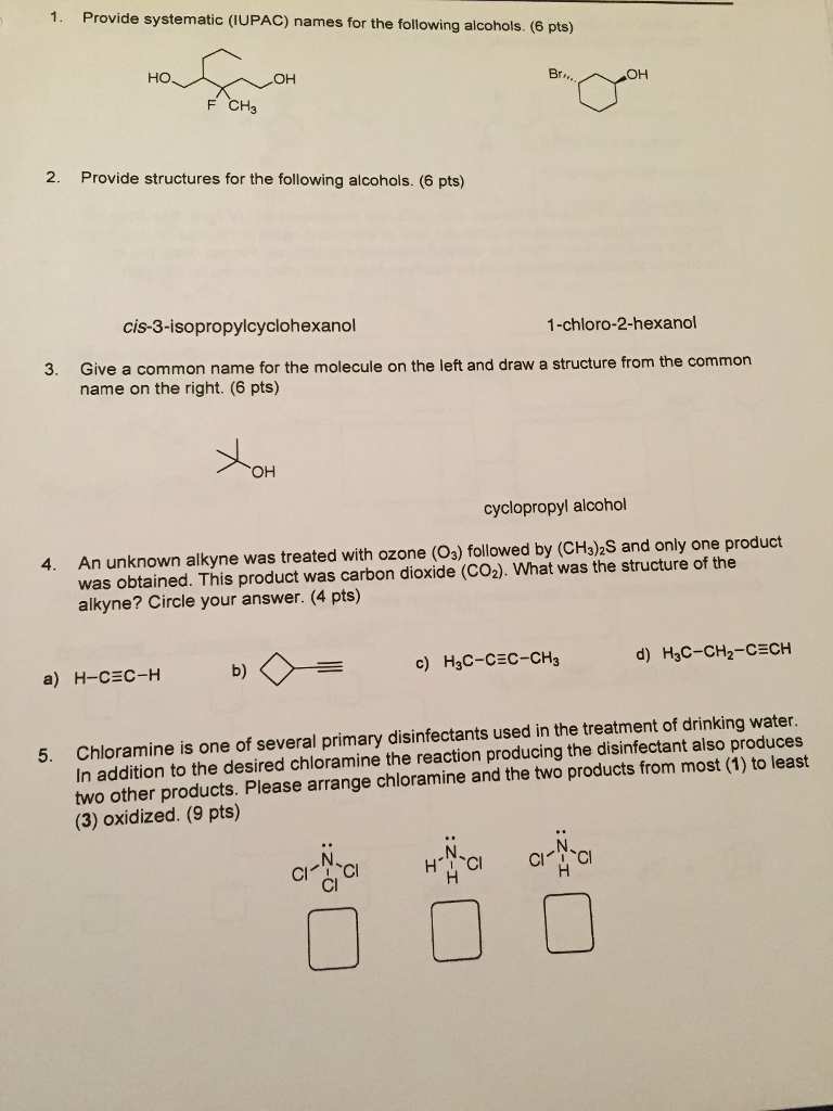 Solved 1. Provide systematic (IUPAC) names for the following | Chegg.com