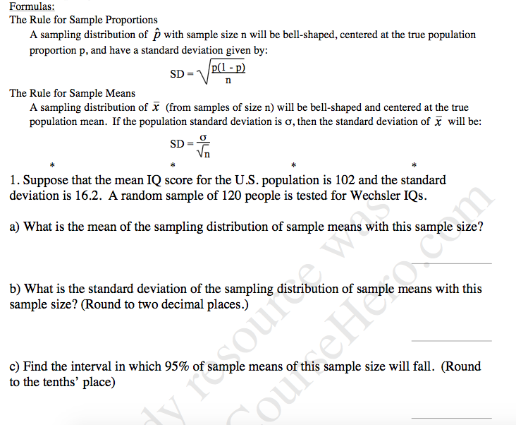 Solved Formulas: The Rule for Sample Proportions A sampling | Chegg.com