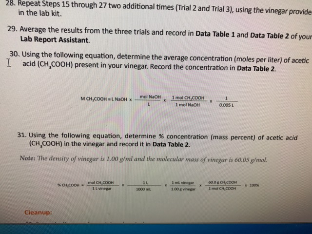 Exercise 1: Determining the Concentration of Acetic | Chegg.com