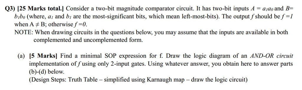Solved Consider a two-bit magnitude comparator circuit. It | Chegg.com