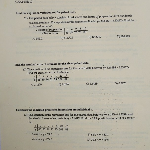 Solved CF?AFTER 10 Find the explained variation for the | Chegg.com