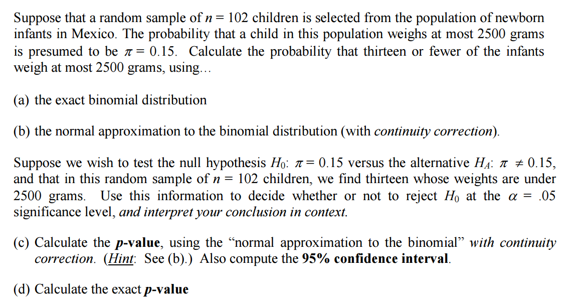 Solved Suppose that a random sample of n = 102 children is | Chegg.com