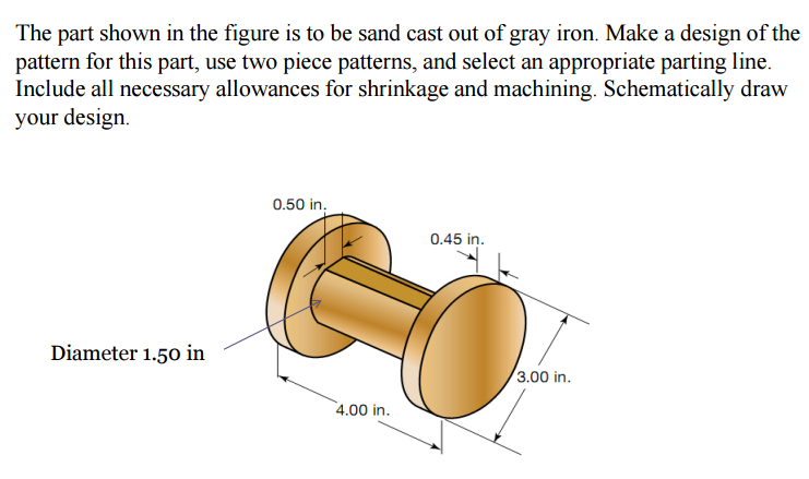 Solved The part shown in the figure is to be sand cast out | Chegg.com