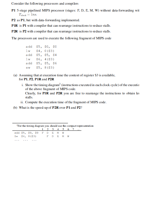 Solved Consider the following processors and compilers P1 | Chegg.com